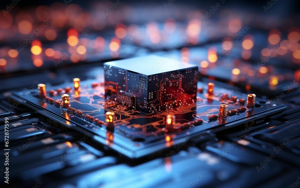 AI generated illustration of a new supercomputer chip with an orange ...