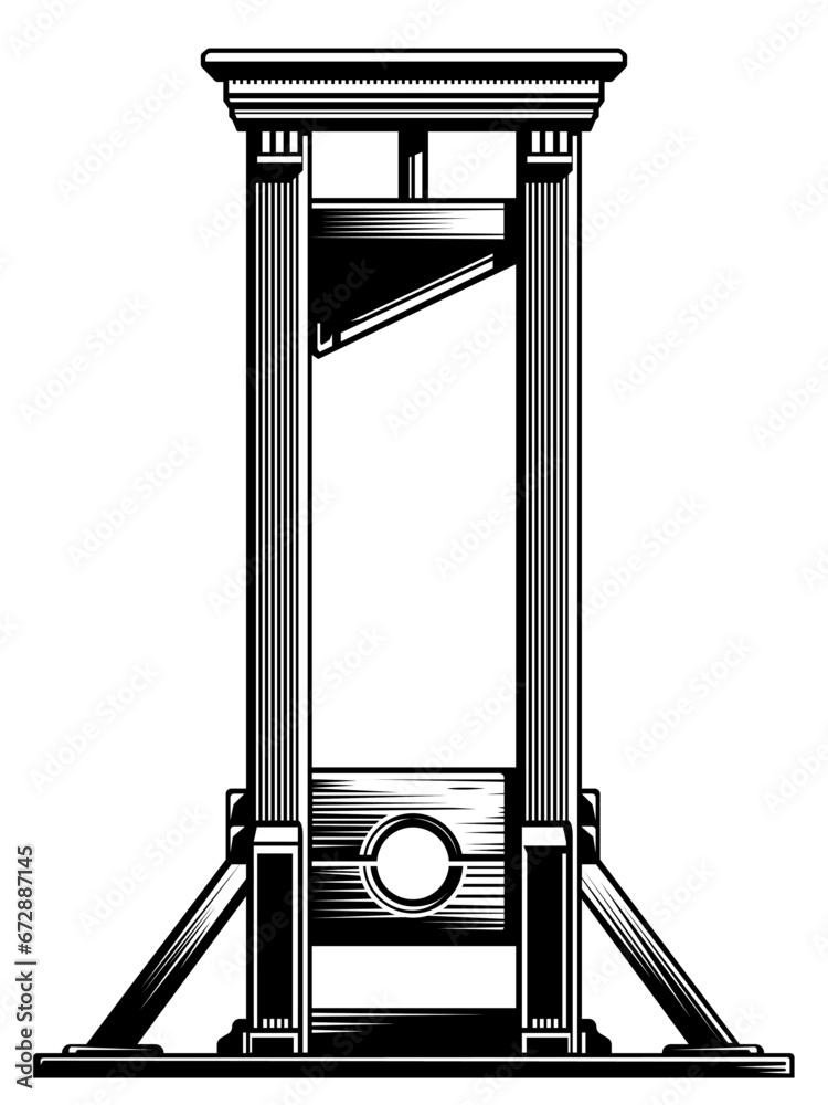 Ancient guillotine black and white vector illustration, historical ...