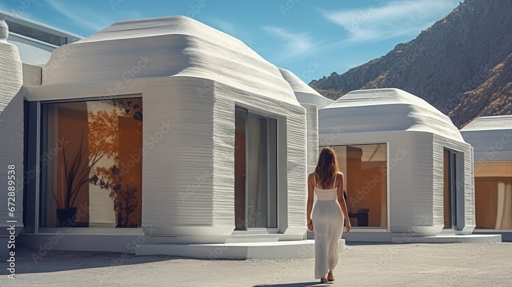 modern construction of 3D houses. printed house using a 3D cement ...