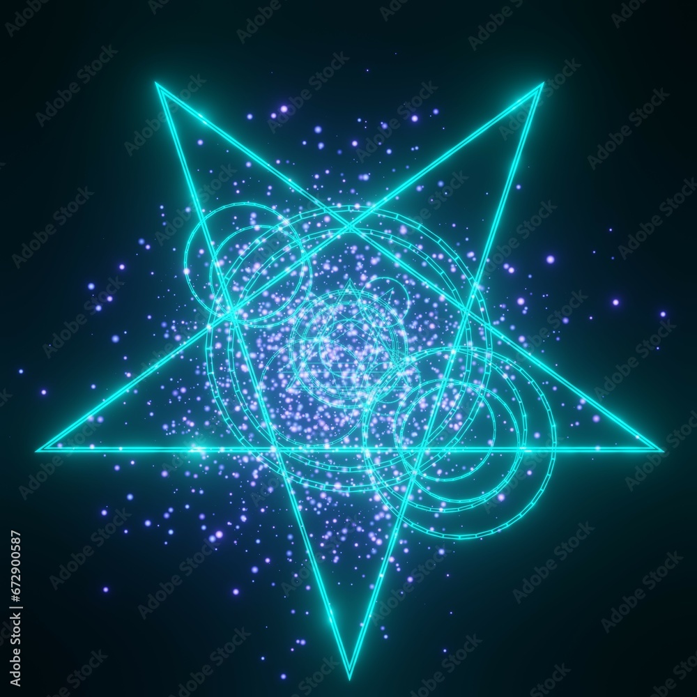 Witchcraft magic circle. Blue Pentagram and ritual circle. emblems and ...