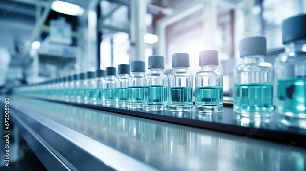 Pharmaceutical factory production line with well-organized, clean ...