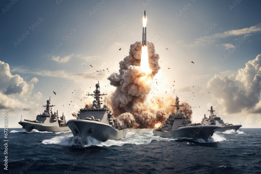 missiles targeting military naval war boats being destroyers with ...