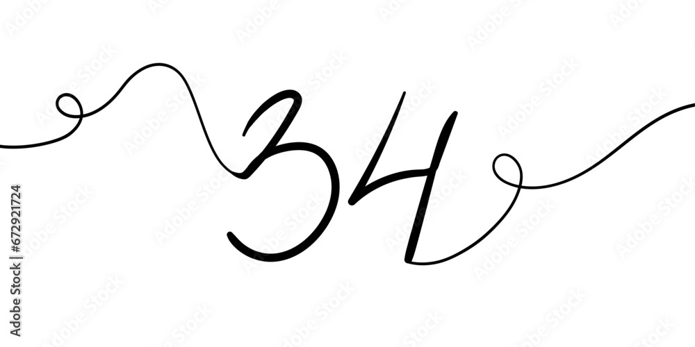 Number 34 line art drawing on white background. 34th birthday ...