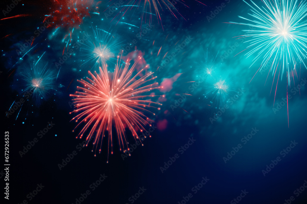 An explosion of fireworks with a black background with free space for ...