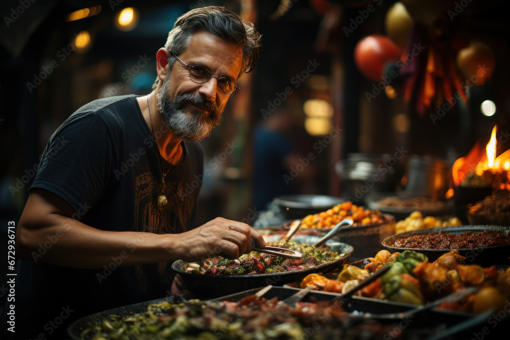 A multicultural street food market where people from different ...