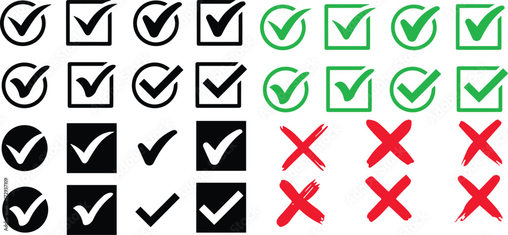 Check and cross mark icons set. Check marks symbol collection. Simple ...