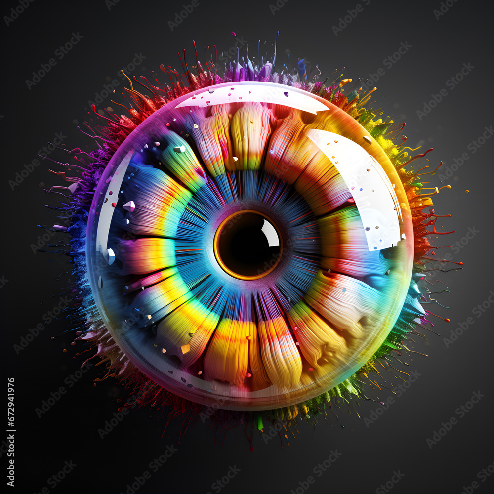 Human multicolored iris of the eye animation concept. Rainbow lines ...