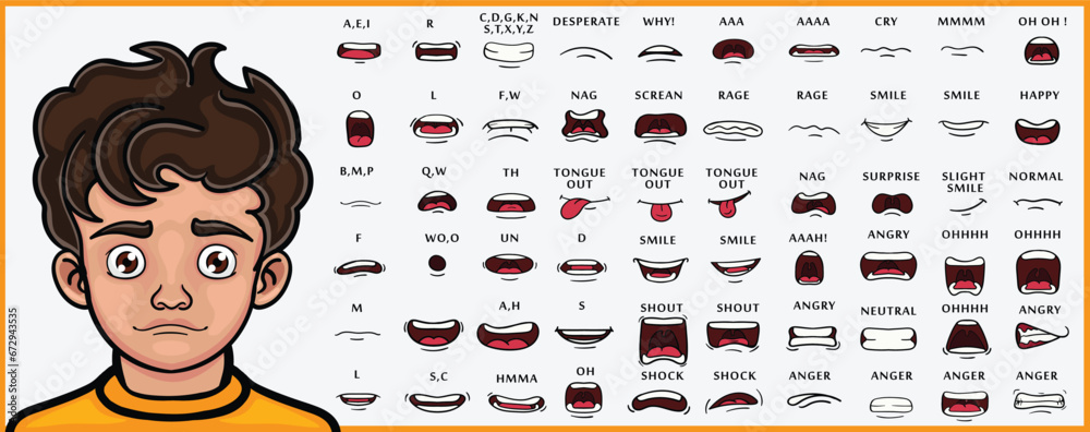 cartoon character talking mouth and lips expressions vector animations ...
