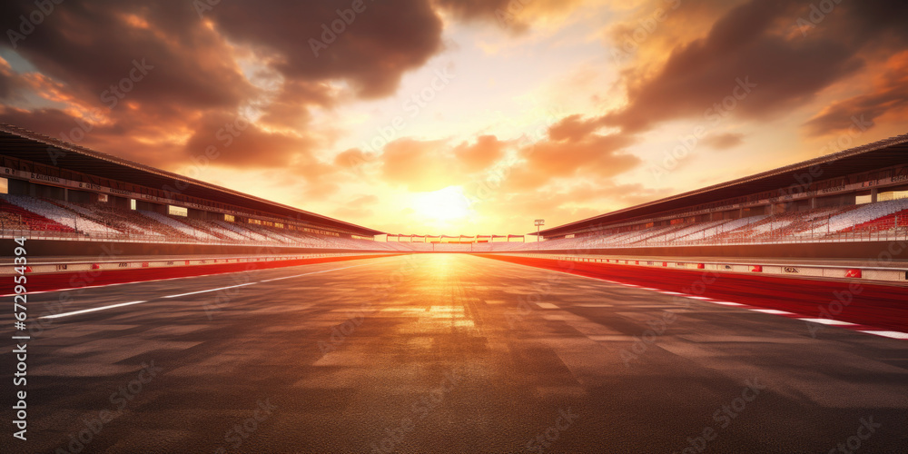 F1 race track circuit road with motion blur and grandstand stadium for ...