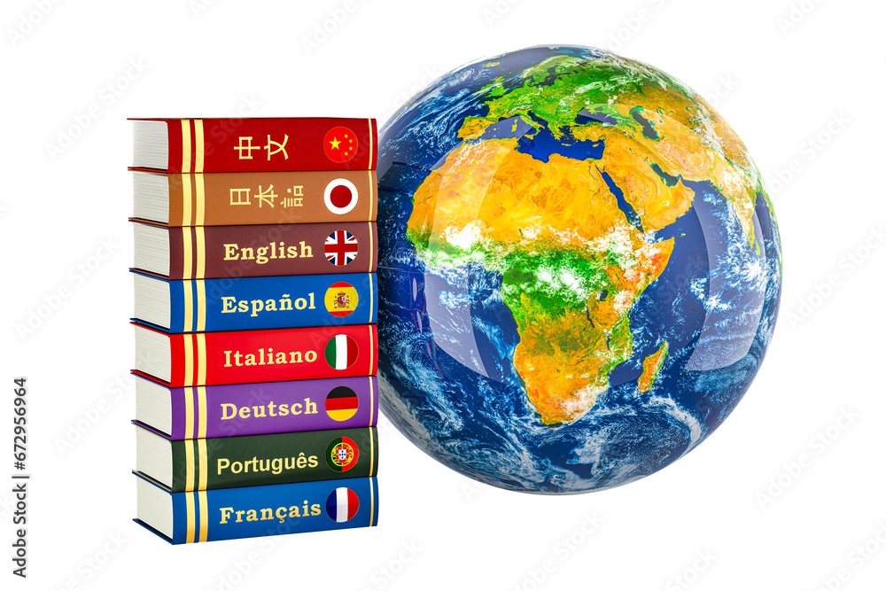 Textbooks or dictionaries with Earth Globe. Global Language Learning ...