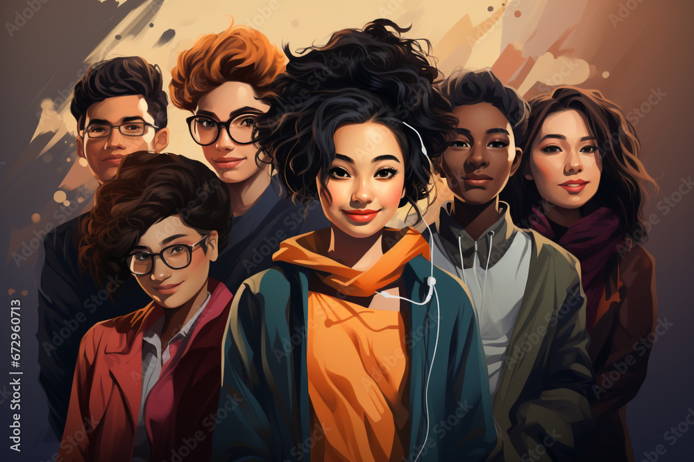 Illustration of Generation Z, multiculturalism, inclusivity, youngest ...
