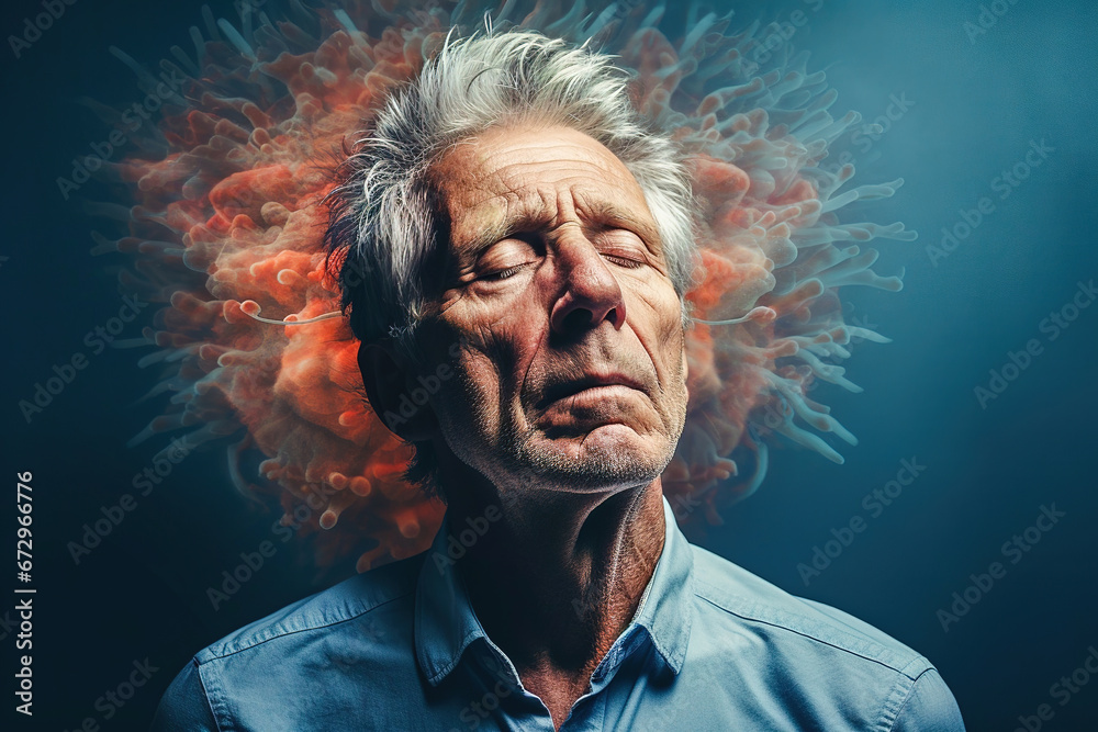 An old gray-haired man has hallucinations, headaches, warning signs of ...