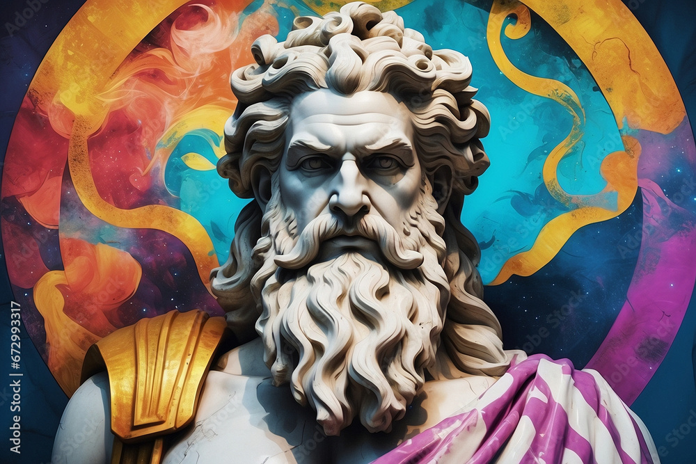 Illustration of a Renaissance statue of Zeus, king of the gods. god of ...
