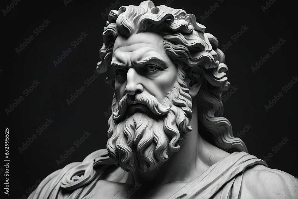 Bust of the god Zeus. Ancient Greek mythology. Antique sculpture. God Zeus. Stock Illustration ...
