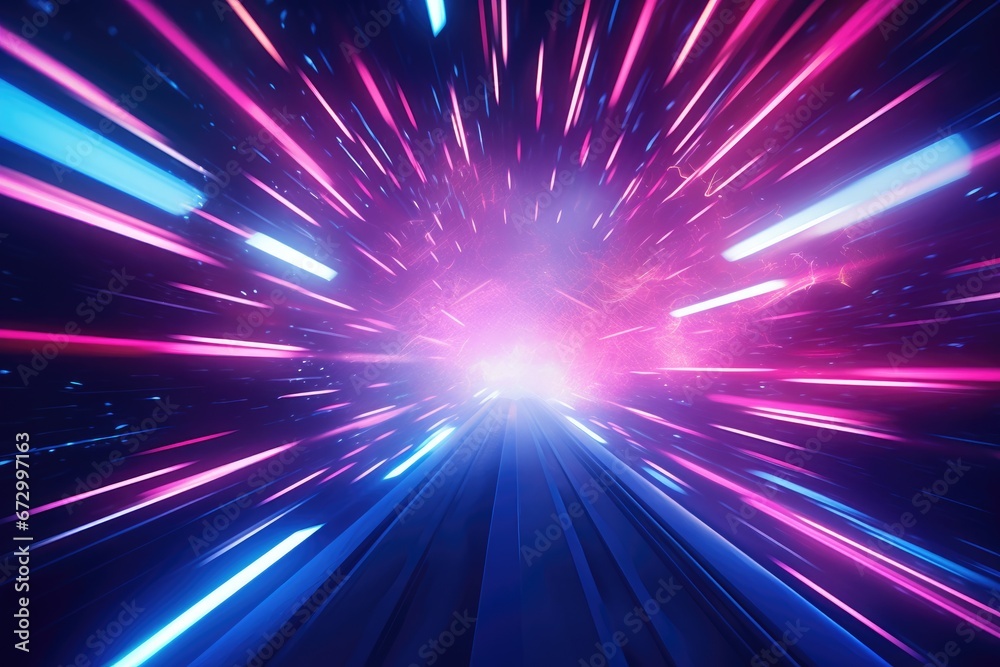 Futuristic retro background with rainbow comets. Abstract neon light ...