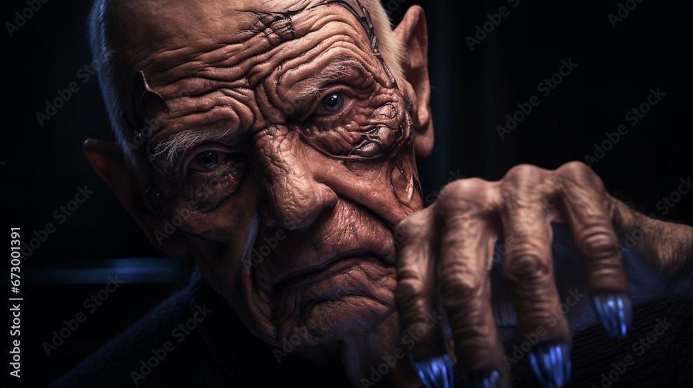 abstract, devil monster evil, Elderly Man with Wrinkled Face and Dark ...