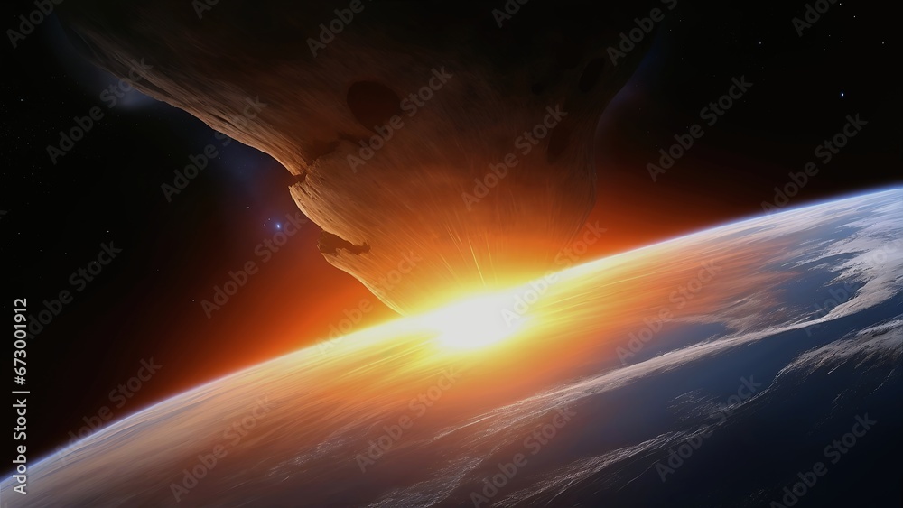 Asteroid impact planet earth. Cosmic clash. Cosmic art. Galactic art ...