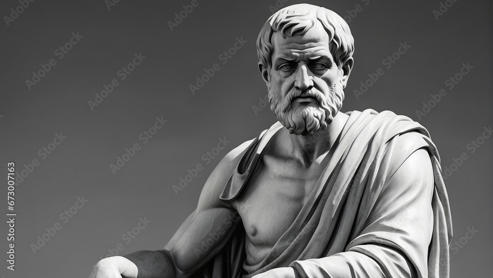 Illustration of the sculpture of Aristotle. The Greek philosopher ...