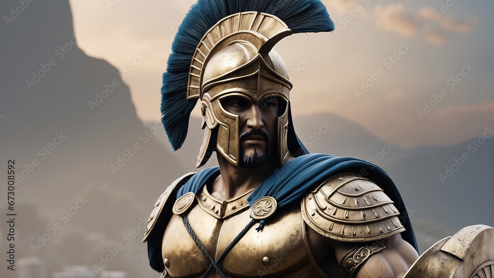 Illustration of spartan warrior in armor with shield and sword, antique ...