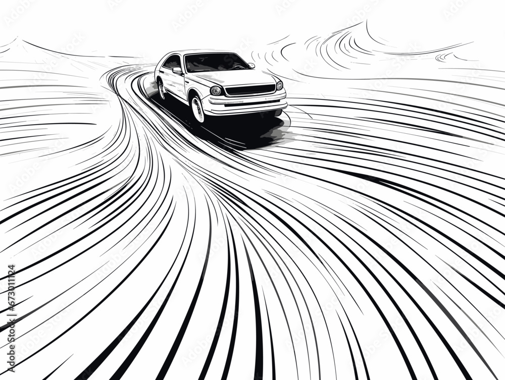 Drawing of Car driving through the road illustration separated ...