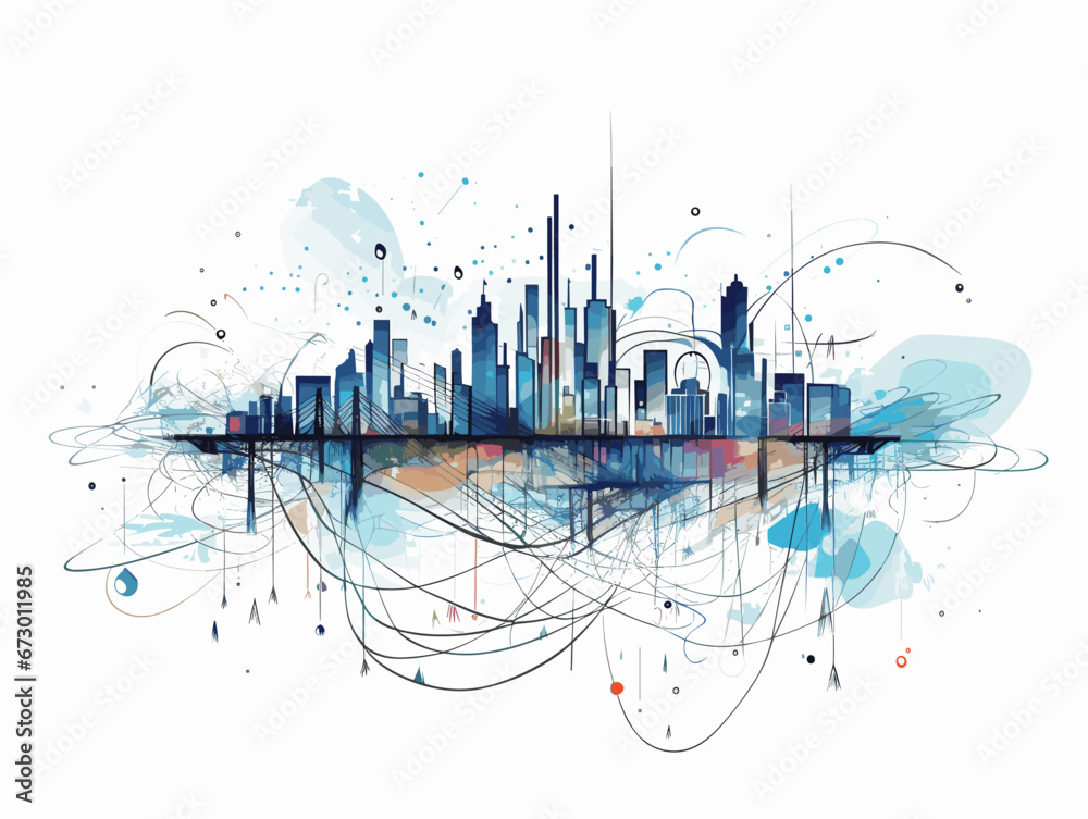 Drawing of Digital smart city infrastructure and rapid data network ...