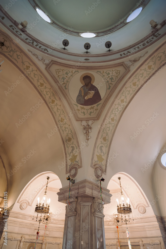 Church dome inside. View upwards. Beautiful interior of temple in style ...