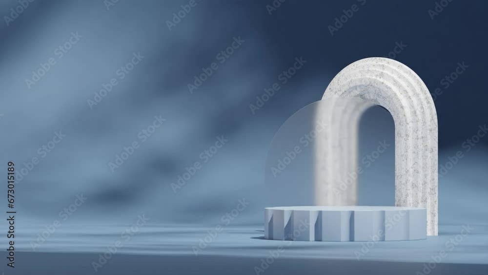 seamless loop shadow animation with glass circle and white marble arch ...