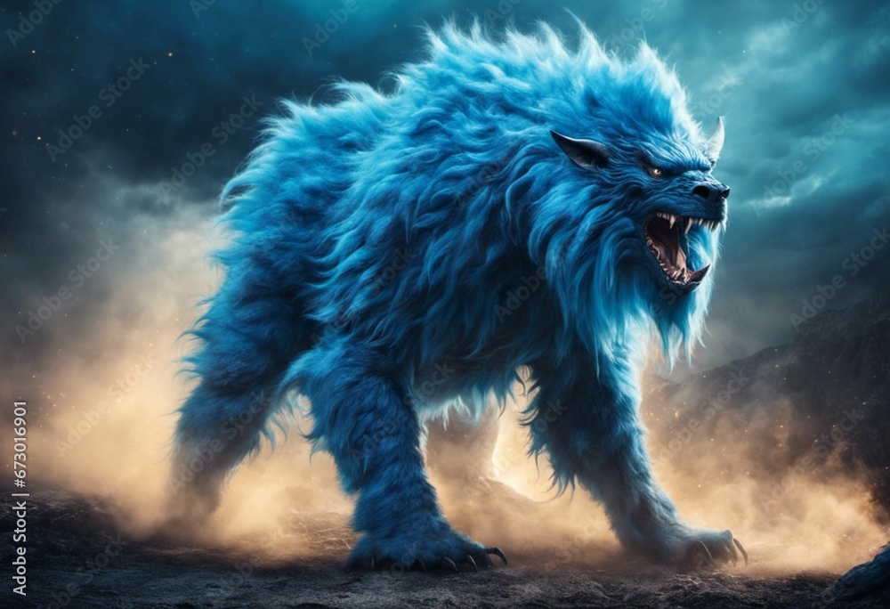 AI generated illustration of an intimidating blue beast monster with ...