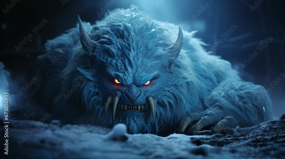 AI generated illustration of an intimidating blue beast monster with ...