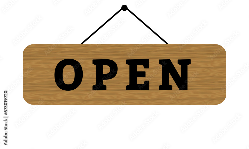 open sign board icon design wooden signboard black text black string ...