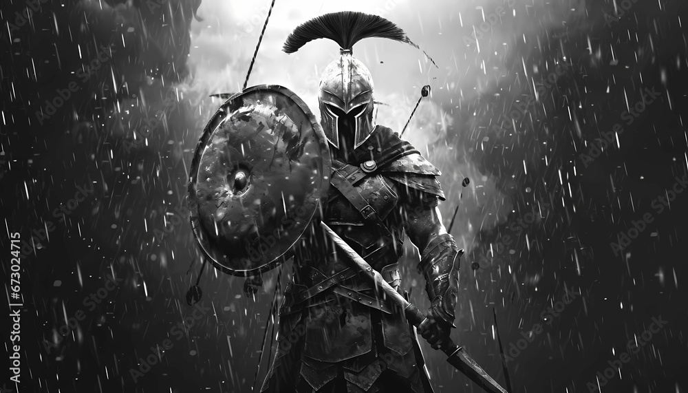 AI generated illustration of a dark knight in stormy landscape ...