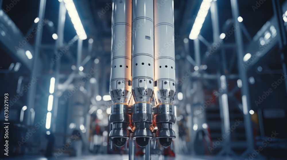 a futuristic rocket launchpad with multiple rockets ready for launch ...