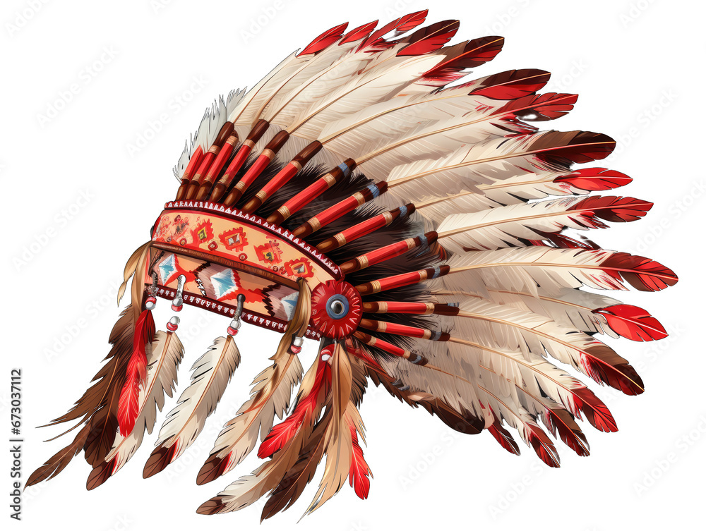 Native American Chief Hat with Feathers Isolated on Transparent or ...