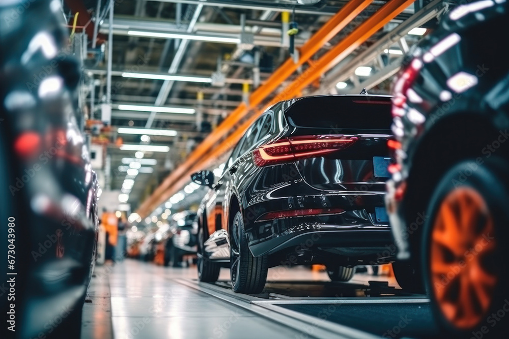 Assembly line for the production of modern cars. The final stage of ...