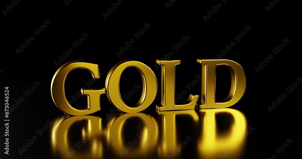 word Gold 3d text in golden color on black background, 3d render ...