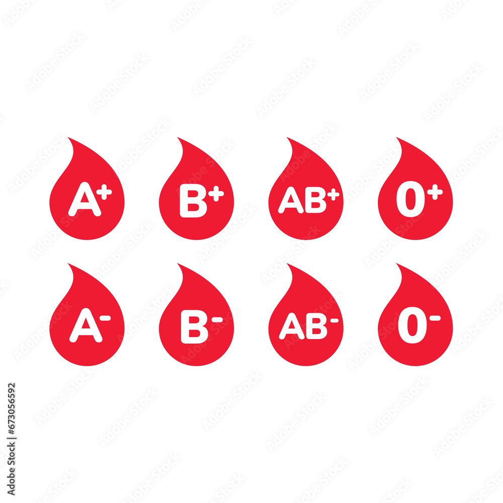Blood type with drop vector icon set. O negative, B positive, A and AB ...