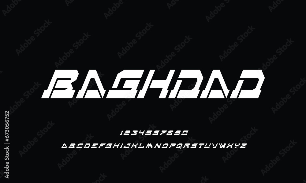 Futuristic ancient modern techno sci fi display font, abstract ...