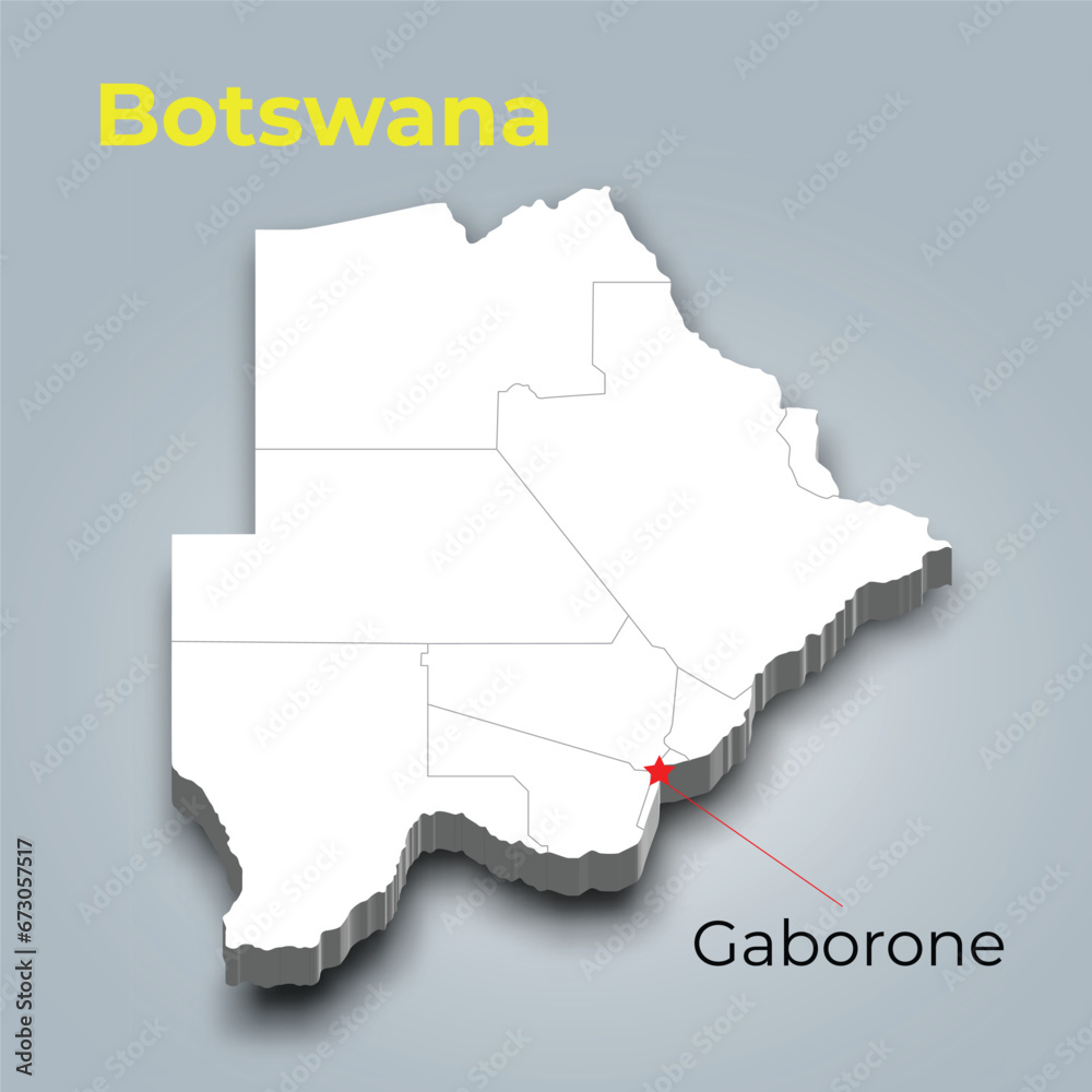 Botswana 3d map with borders of regions and it’s capital Stock Vector ...
