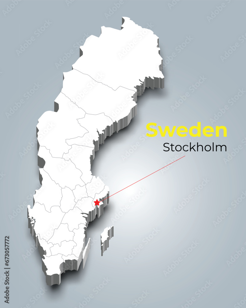 Sweden 3d map with borders of regions and it’s capital Stock Vector ...