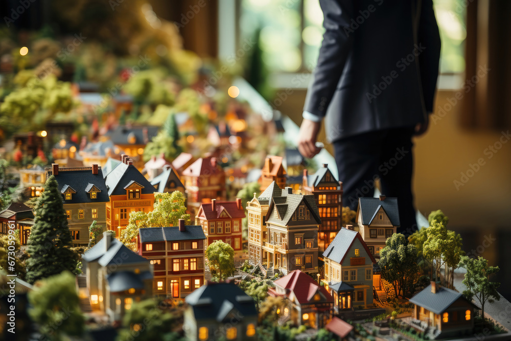 A man interacts with a sophisticated model village, showcasing the fine ...