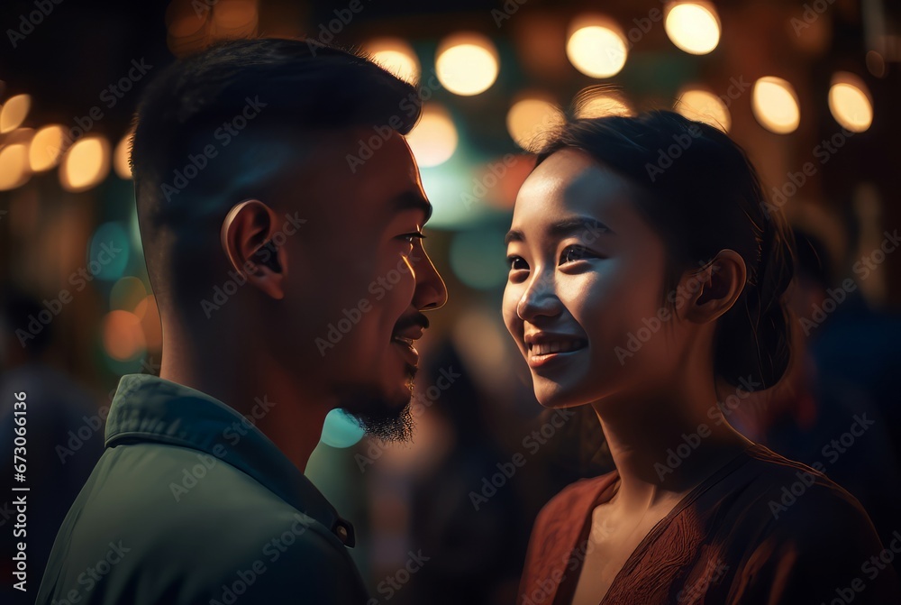 Chinese couple photo street night. Two friends fashion love person ...