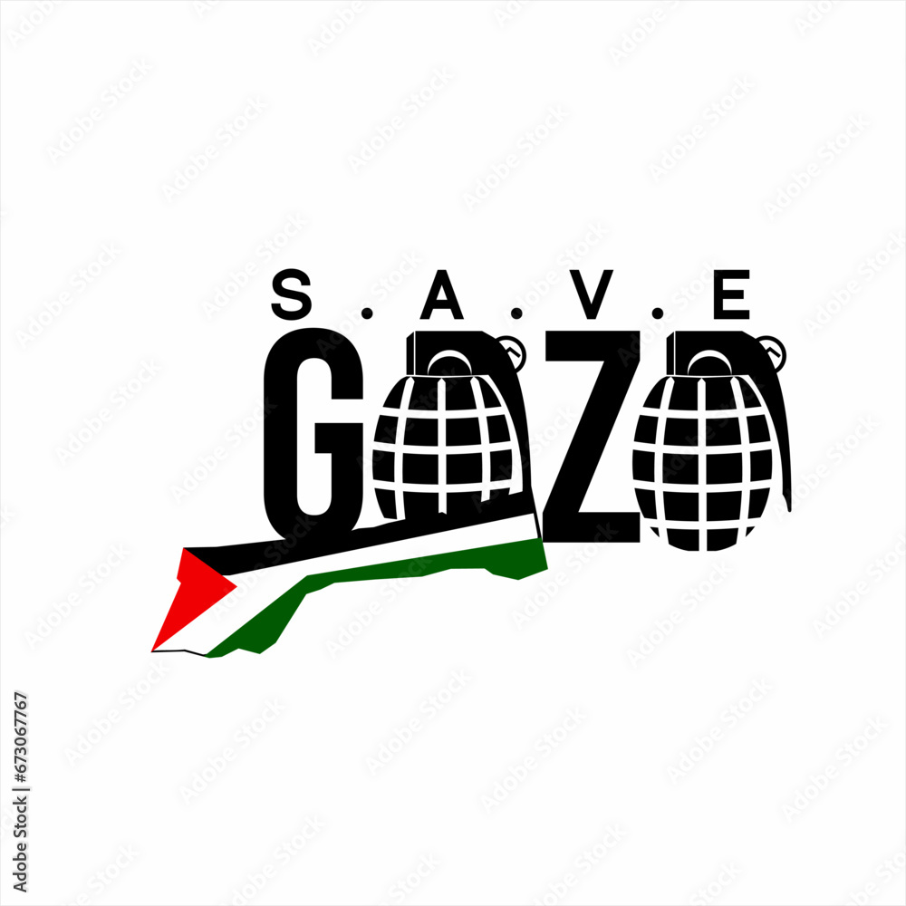 Save Gaza poster design with illustration of the Palestinian flag, map ...