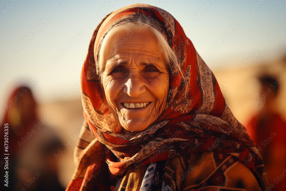 Smiling Arab elderly woman. Veiled Muslim woman. Old person. AI. Stock ...