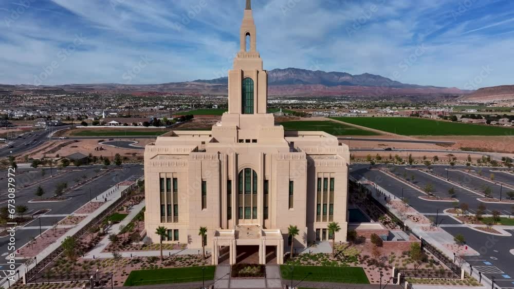 Aerial LDS Red Cliff Temple St George Utah tilt up. Red Cliff Temple ...