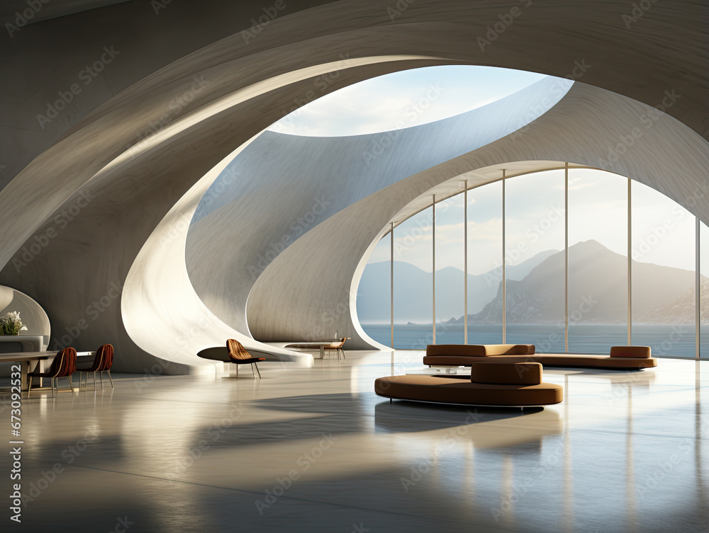 Metaphysical interior and minimalist stage designs in a curvilinear ...