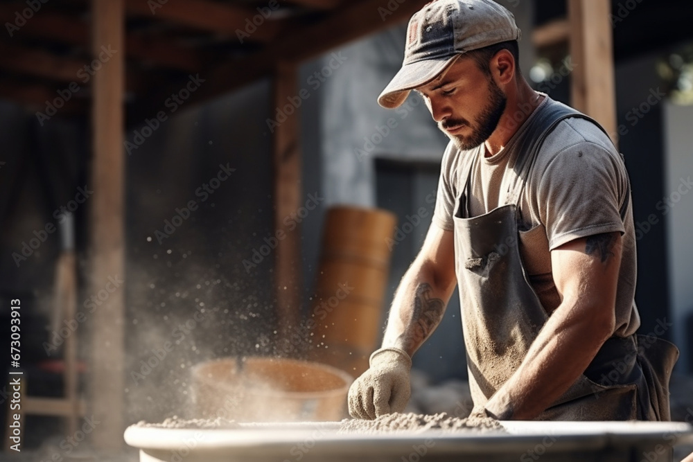 Full length shot of male worker working at construction site, Young ...