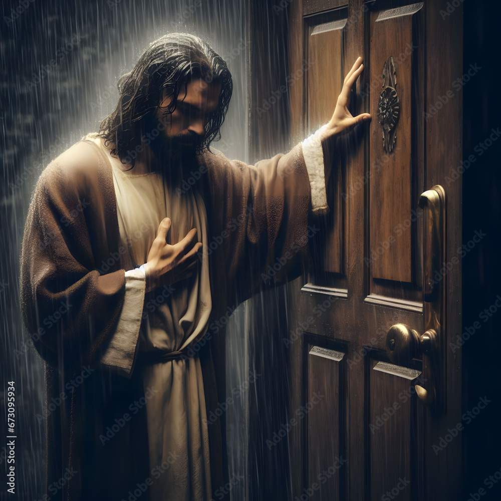 Jesus knocking at doors Stock Illustration | Adobe Stock