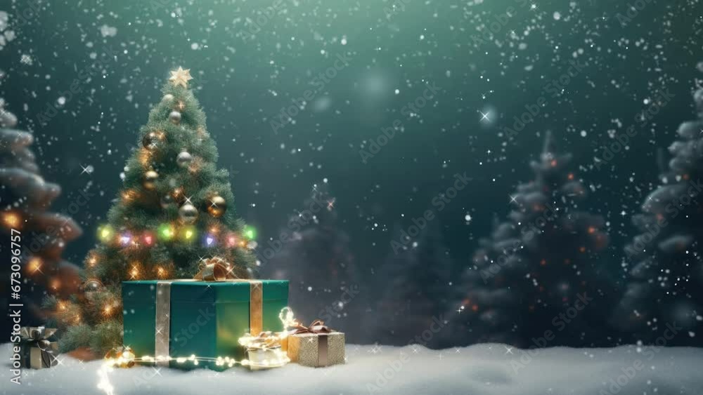 christmas decoration with tree, snowman and gifts. with cartoon style ...