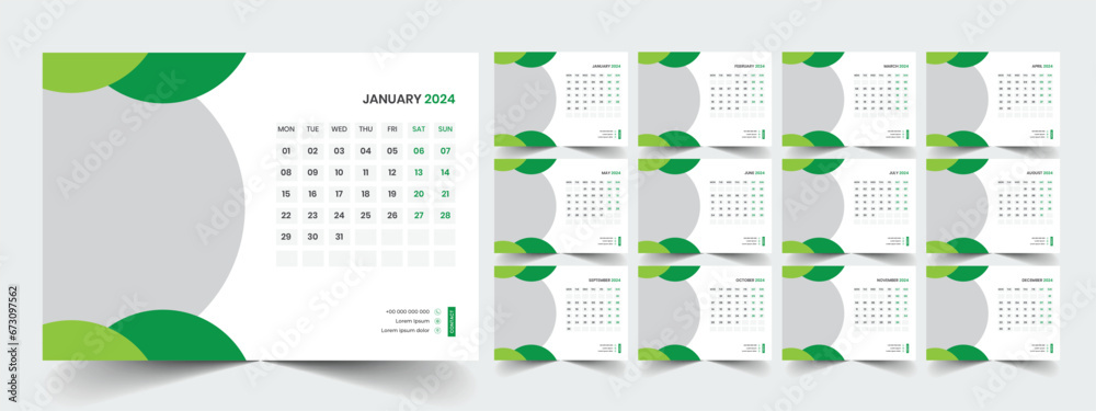 Calendar 2024 planner corporate template design set. Week starts on ...