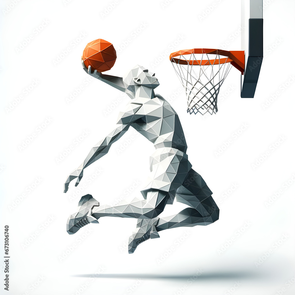 Dynamic Low Poly Basketball Player Dunking - Concept of Energy, Action ...